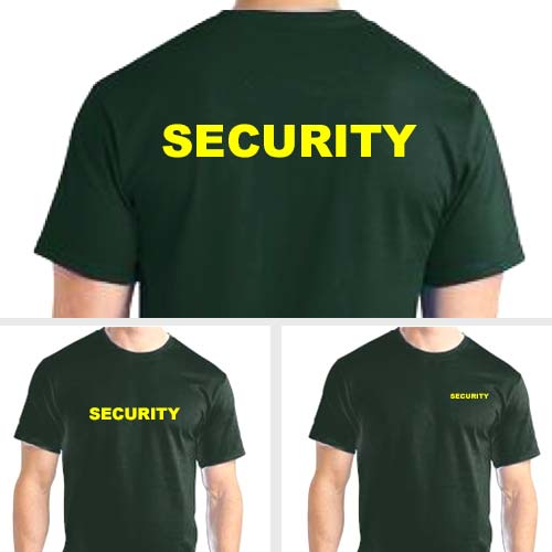 Green Security T-Shirts - Yellow Imprint - Tshirt By Design