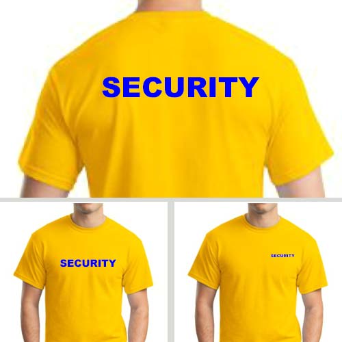Yellow Security T-Shirts - Blue Imprint - Tshirt By Design