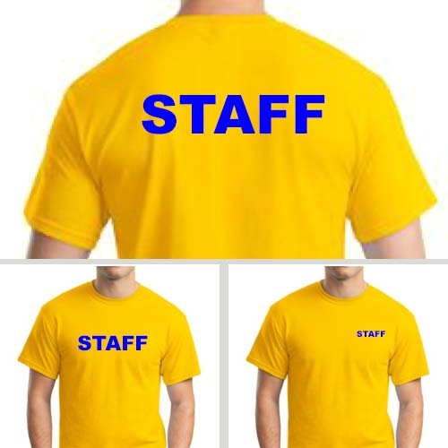 Yellow Staff t-shirt with blue imprint - Tshirt By Design