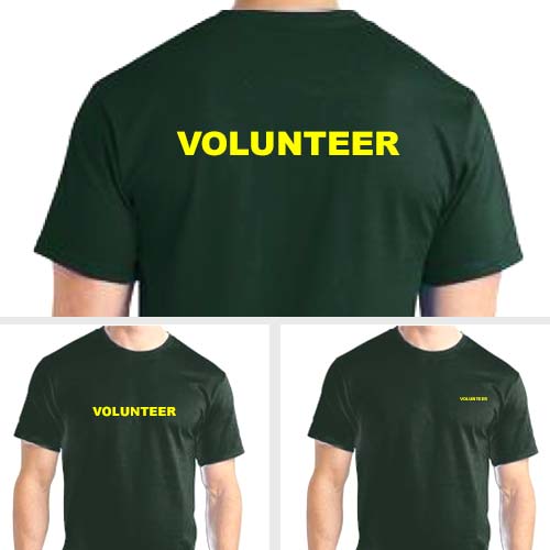 Green Volunteer shirt- yellow imprint - Tshirt By Design