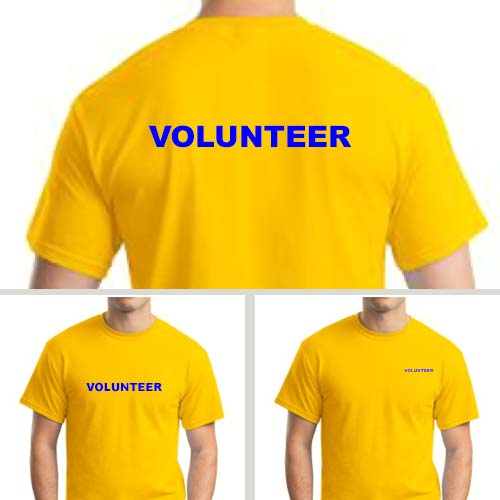 Yellow Volunteer Shirts with Blue Imprint